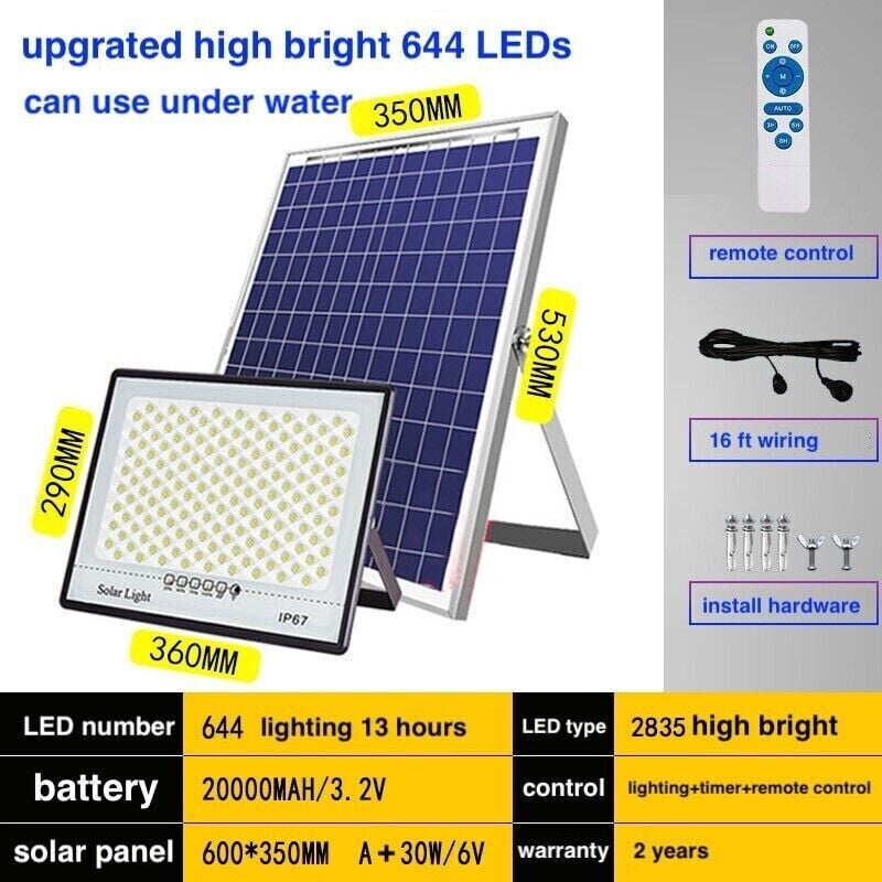 800W LED Solar Flood Light IP67 Dusk to Dawn 20AH battery 20W solar panel - Walmart.com