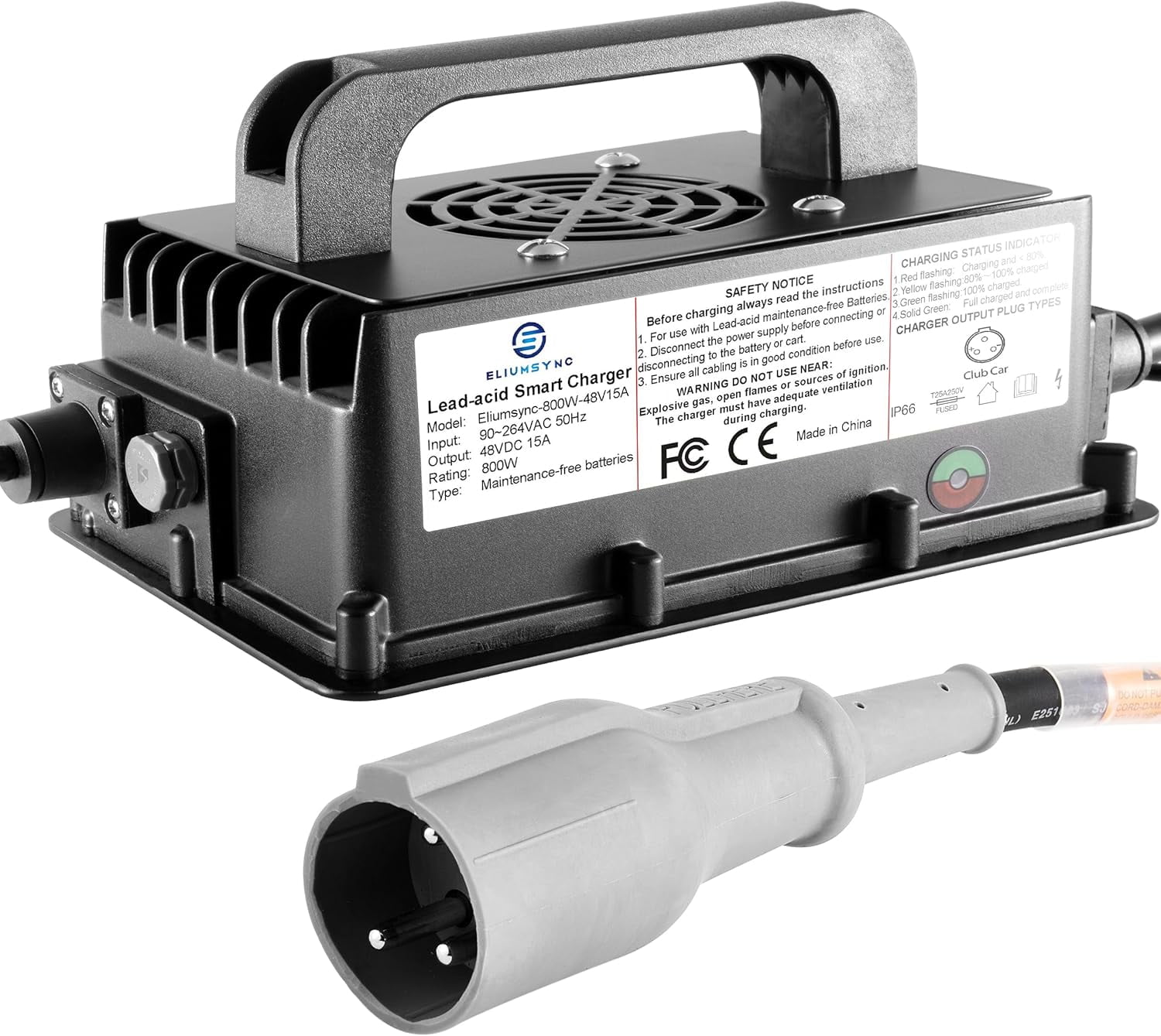 800W Lead Acid Battery Charger 48 Volt 15 AMP 3-Pin Original Gray One ...