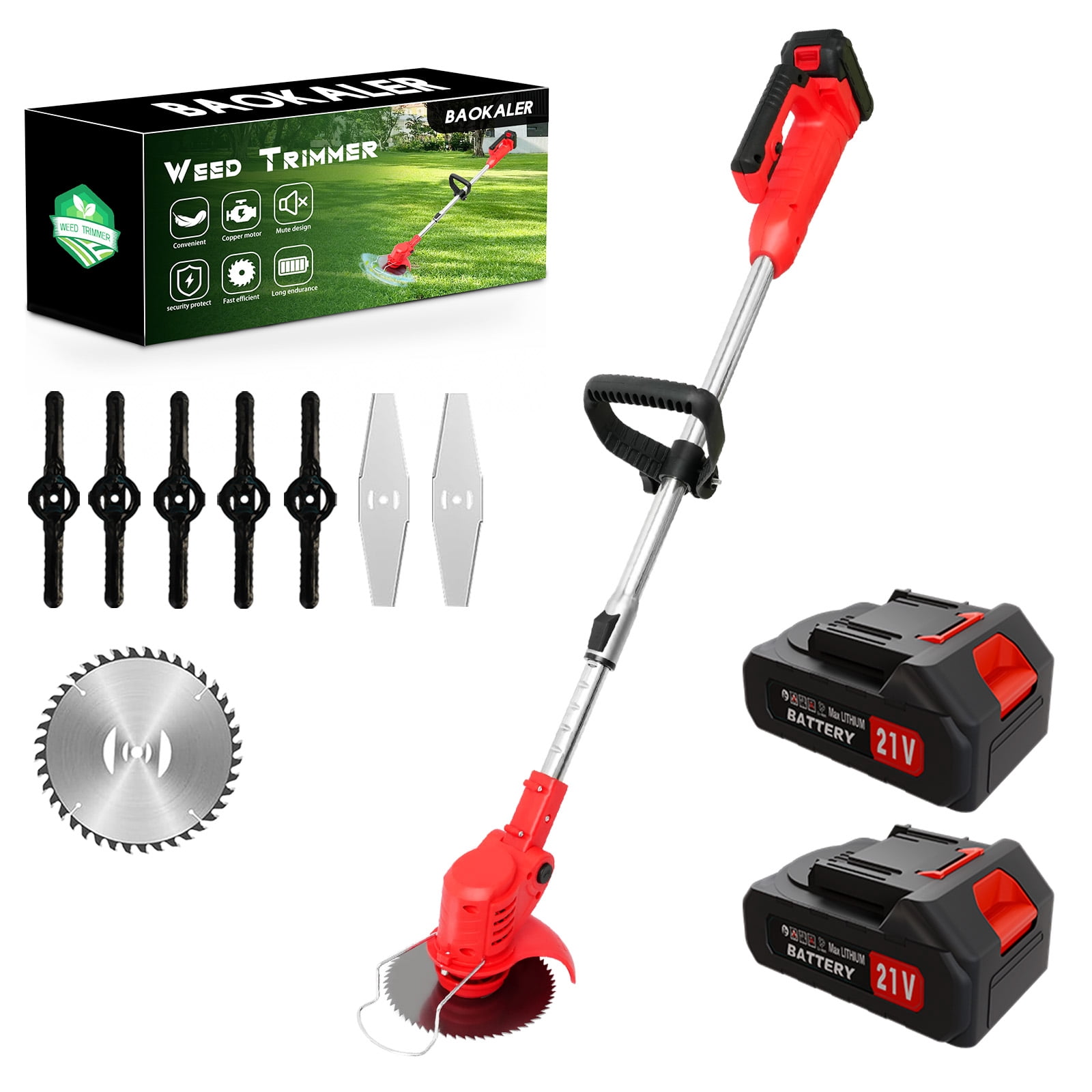 800W Pure Copper Motor Grass Trimmer, 21V Dual Battery Powered Weed ...