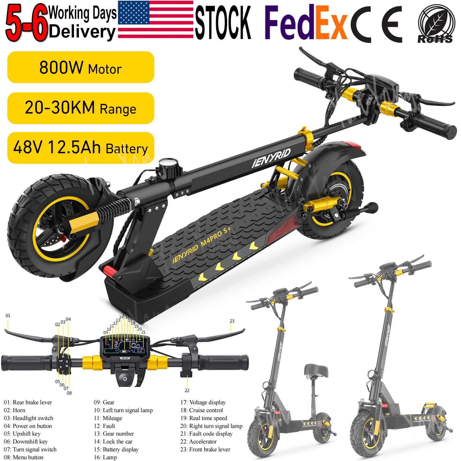 800W e Scooter for Adults Electric Scooter with Seat 10" Off Road ...