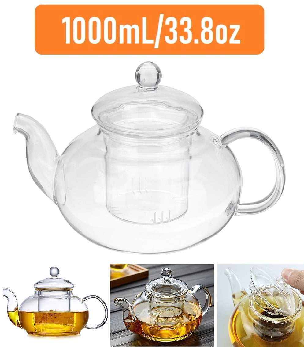 800mL/27.1oz Clear Glass Teapot with Removable Infuser Filter and Lid ...