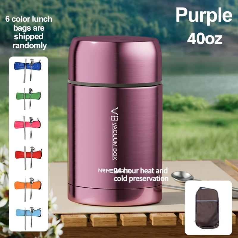 800ml/27oz Stainless Steel Vacuum Insulated Lunch Box with Bag & Spoon ...