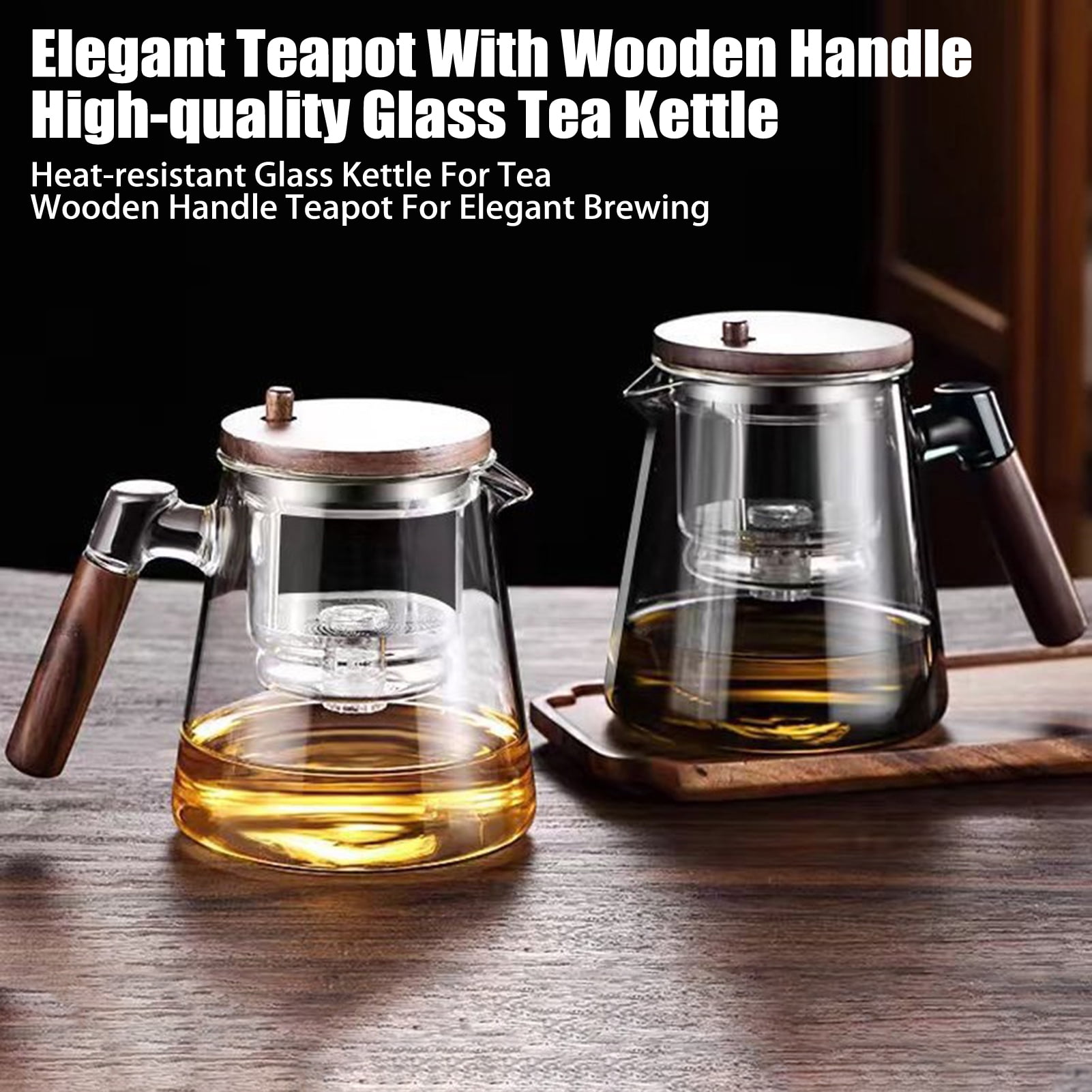 800ml Teapot Water Separation Glass Glass Teapot Wooden Handle Heat ...