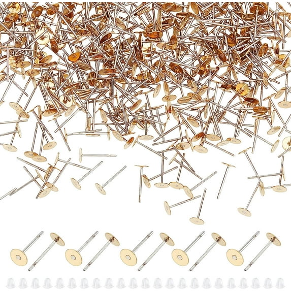 800pcs 5mm 304 Stainless Steel Flat Pad Earring Studs Golden Blank Peg ...