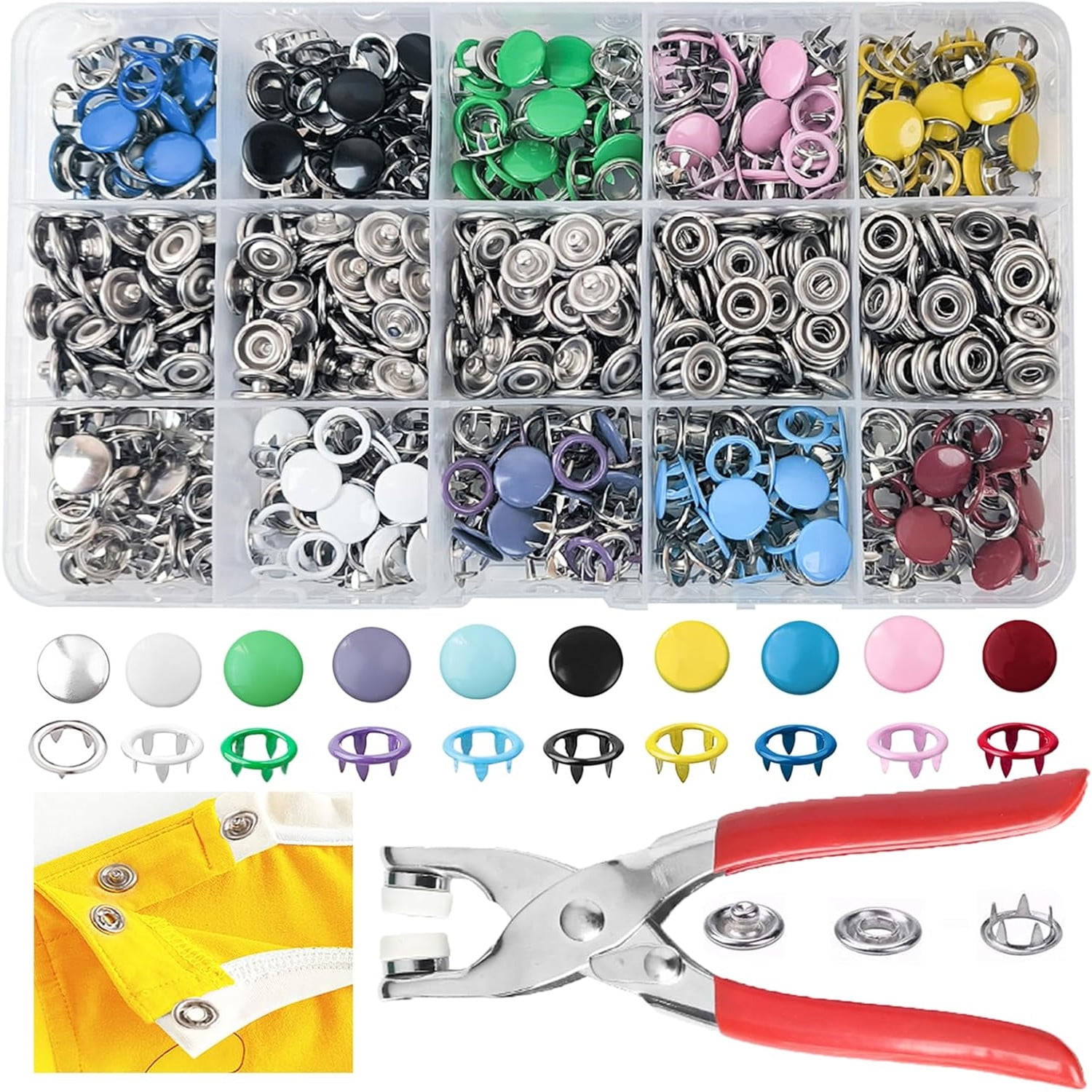 800pcs Metal Snaps Buttons with Fastener Pliers Press Tool Kit Perfect ...