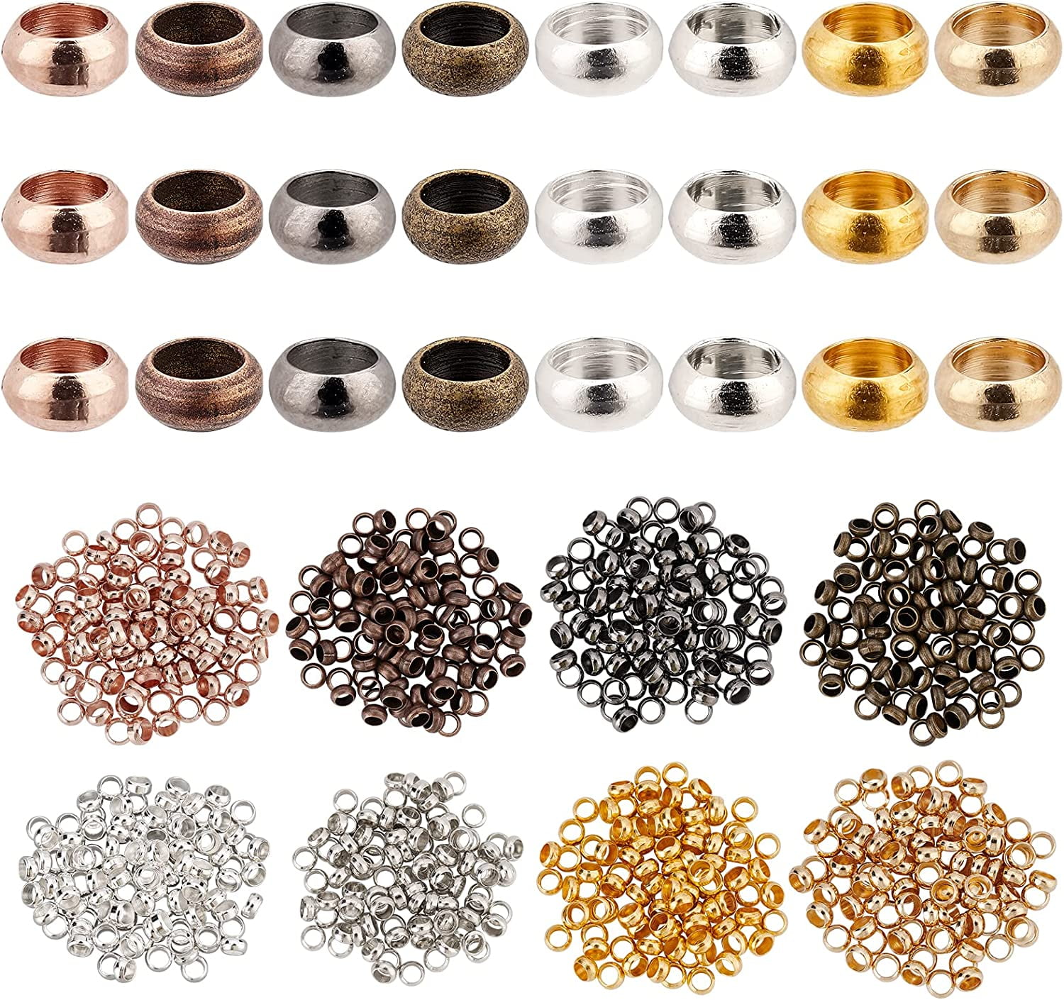 800pcs Rondelle Crimp Beads in 8 Colors - 4mm Space Stoppers Spacer ...