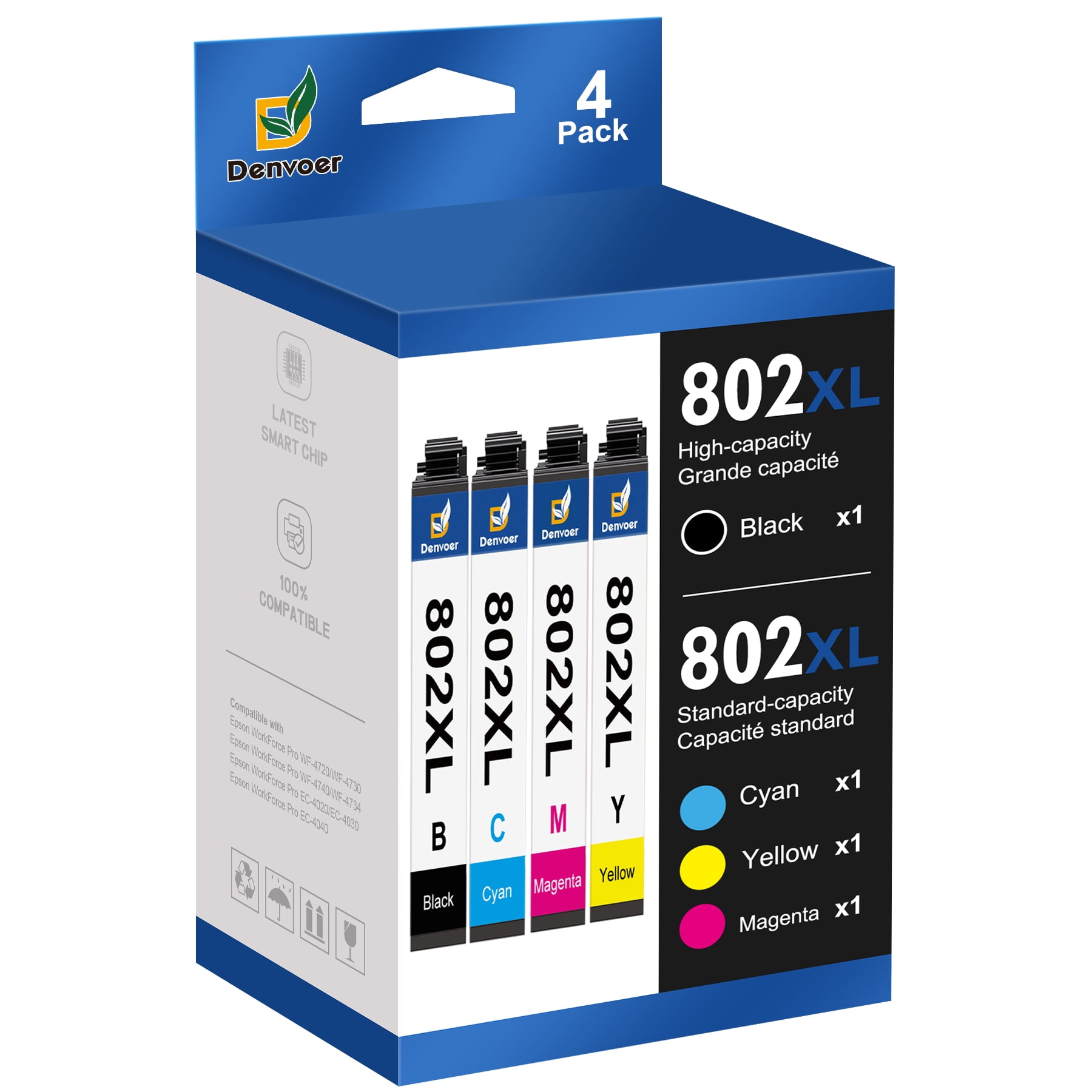 Epson 802XL Ink Cartridge 4-Pack (Black, Cyan, Magenta, Yellow) for ...