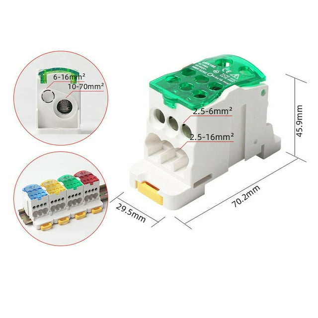 80A~500A Power Junction Box Distribution Terminal Block Connector DIN Rail green - Walmart.com