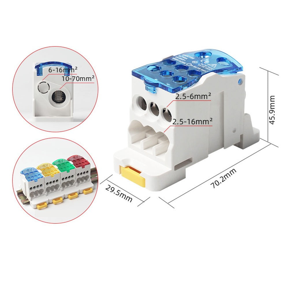 80A ~500A Power Junction Box Distribution Terminal Block Connector Din Rail Blue 160A - Walmart.com