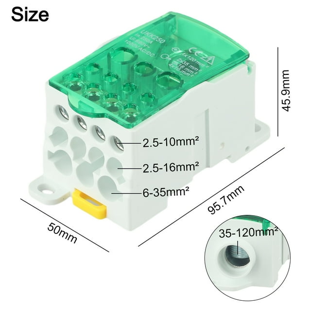 80A~500A Power Junction Box Distribution Terminal Block Connector DIN Rail green - Walmart.com