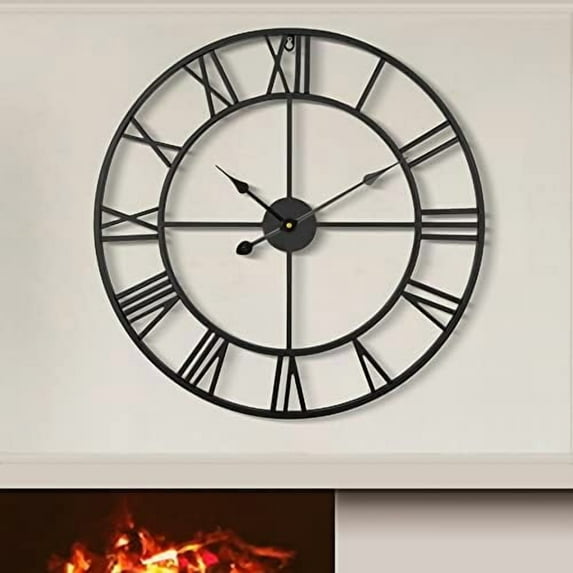 80CM Extra Large Wall Clock - 31" Oversize Modern Black Metal Roman ...