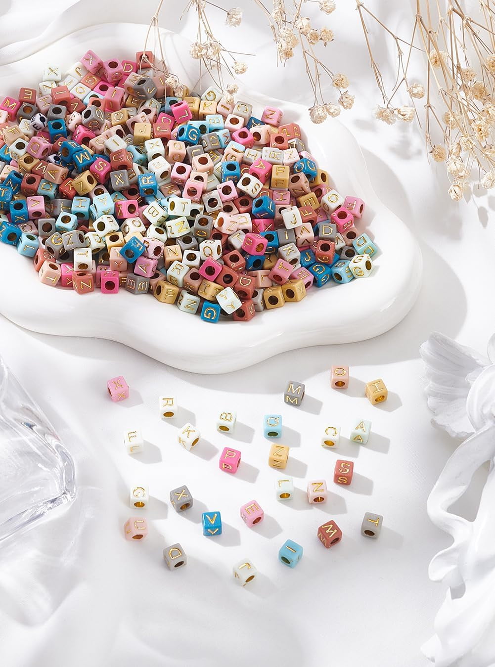 80G Plating Acrylic Beads Golden Metal Enlaced Horizontal Hole Cube ...