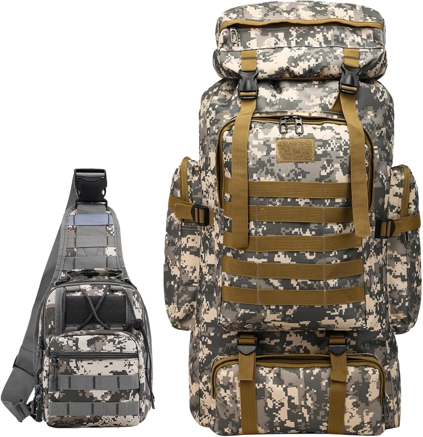 80L 2Pcs Hiking Backpack for Men with Sling Tactical Backpack ...