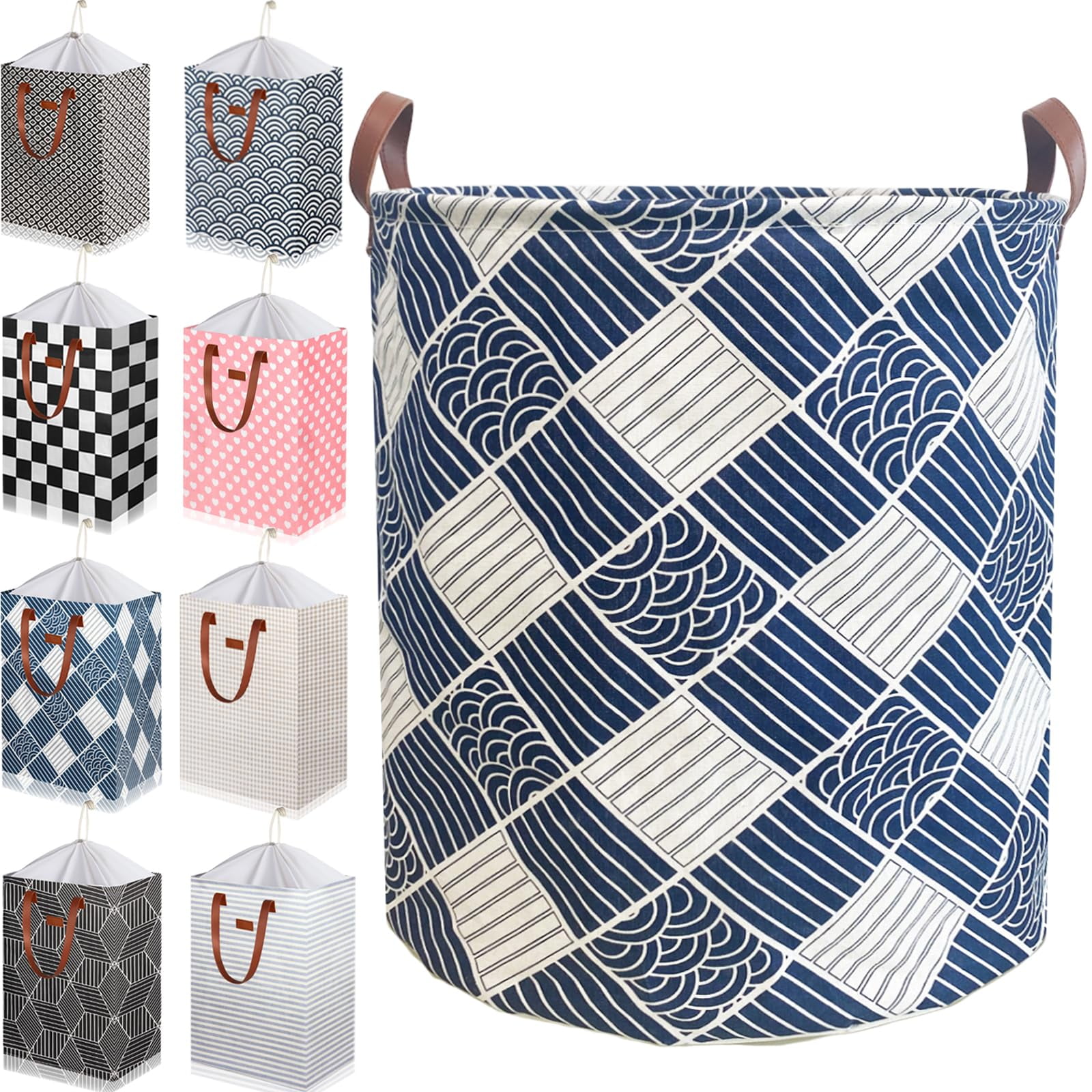 80L Extra Large Waterproof Laundry Bag, Foldable Hamper with Leather ...