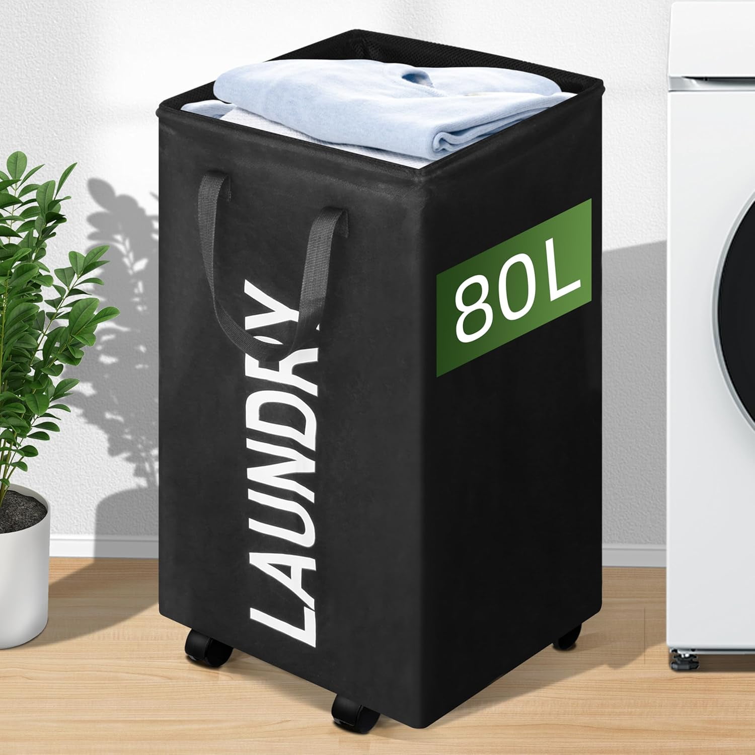 80L Large Laundry Basket with Wheels, 21 GAL Rolling Laundry Hamper ...