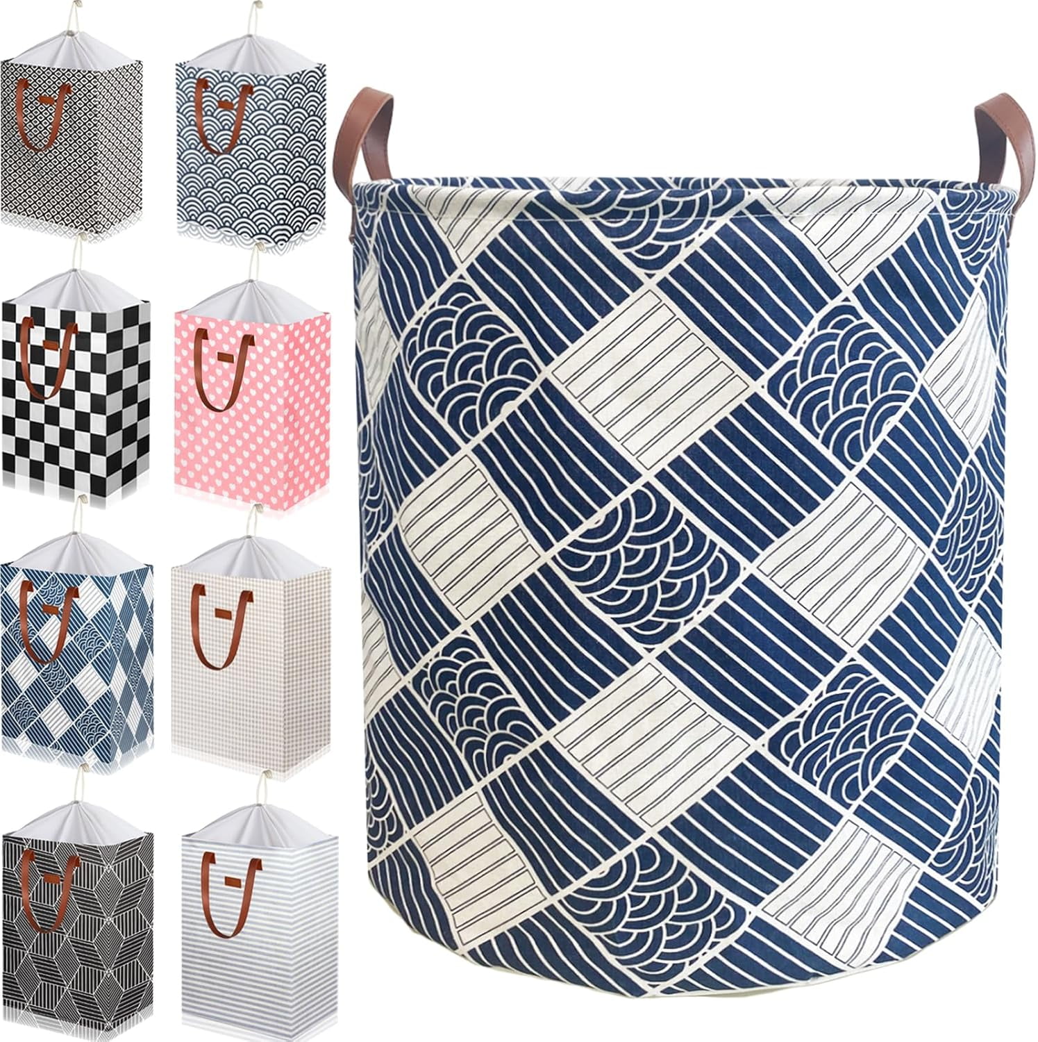 80L Waterproof Laundry Hamper in Family Leather Handle Laundry Basket ...