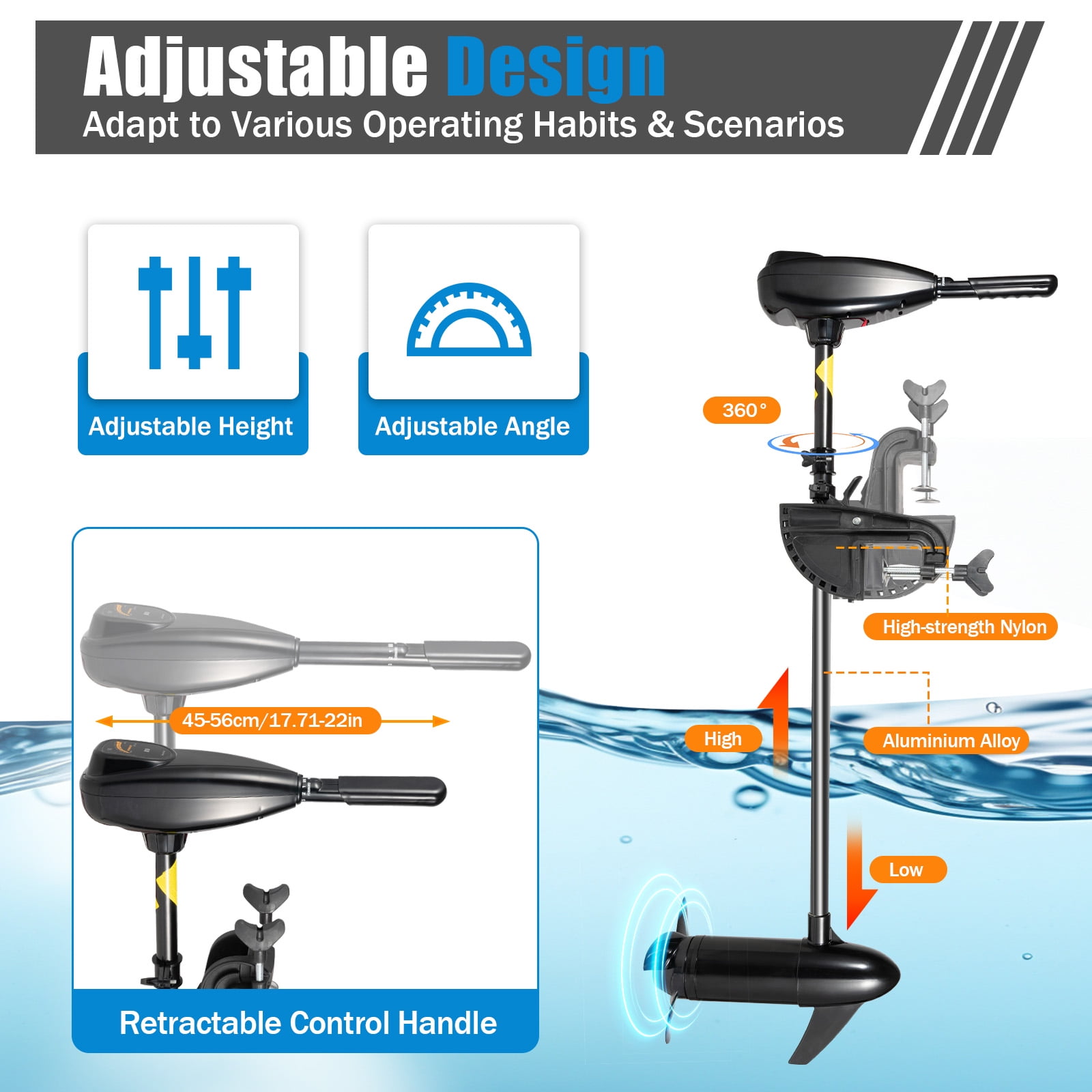 80lbs Propeller Electric Trolling Motor 12V Thrust Transom Mounted 800W ...