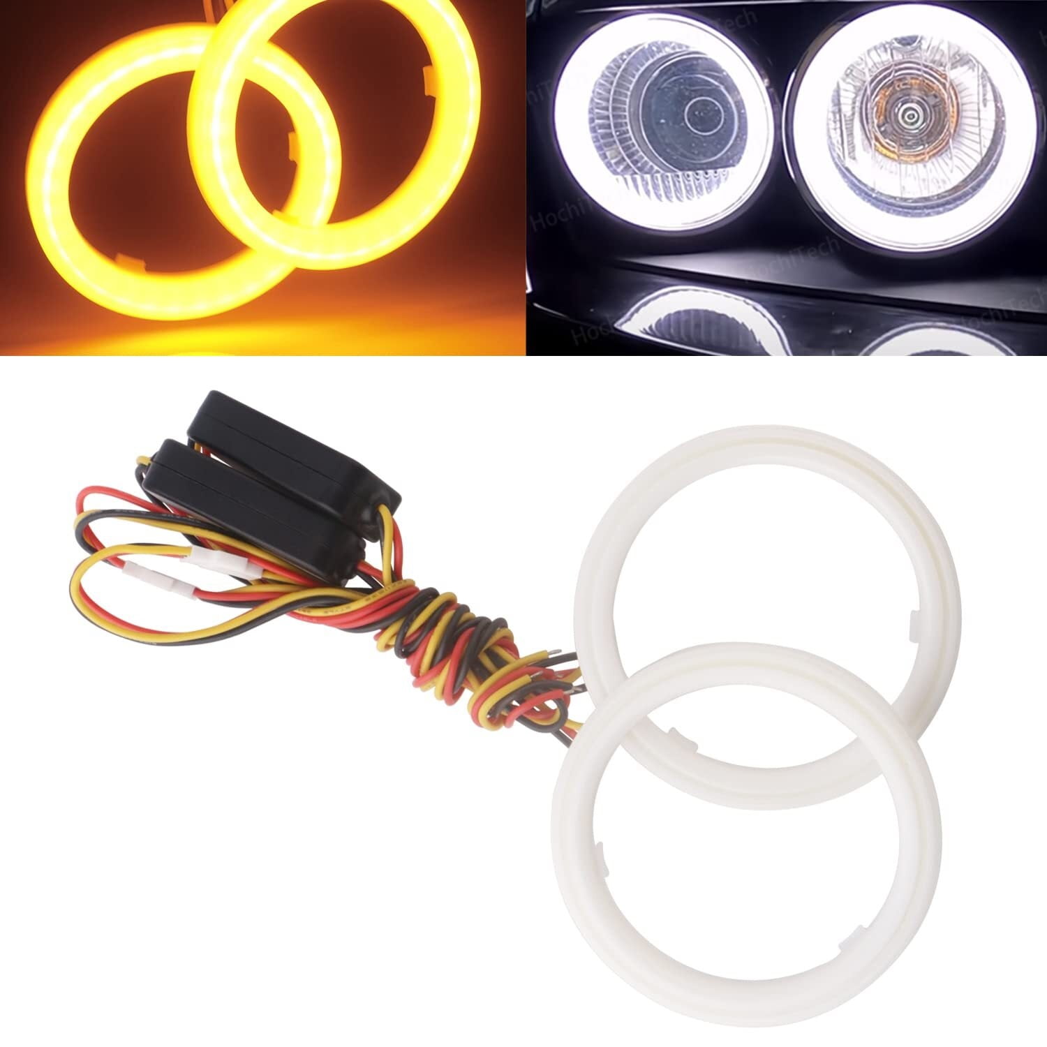 80MM 3.14" White&Amber Switchback Angel Eyes Halo Rings Auto COB LED ...