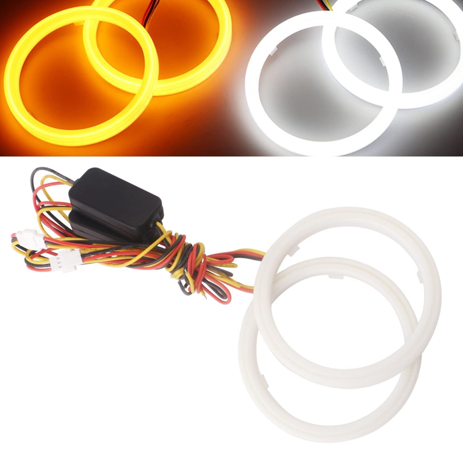 80MM 3.14" White&Amber Switchback Angel Eyes Halo Rings Auto COB LED ...