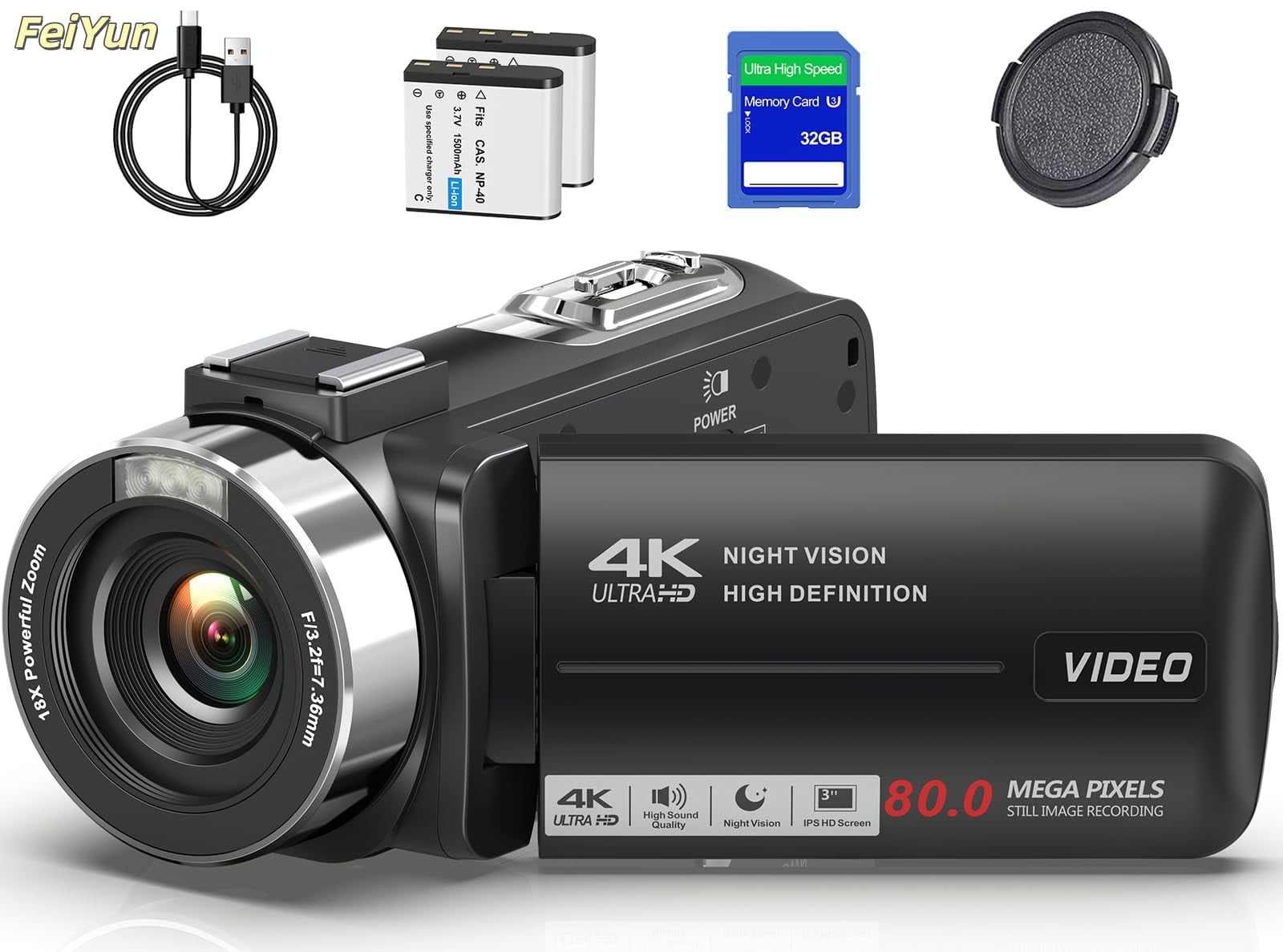 80MP 4K Video Camera Camcorder, Ultra HD Vlogging Camera for YouTube ...