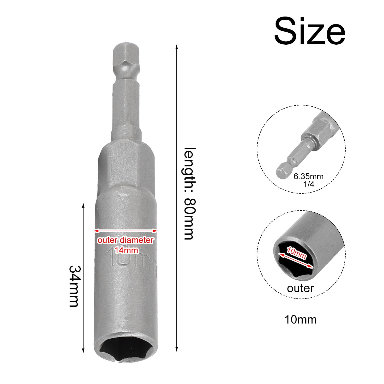 80Mm Length Hex Sockets Sleeve Nozzles Nut Driver Screwdriver Nut Bolt ...