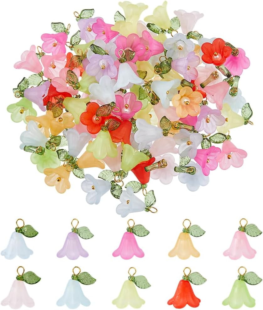 80PCS 10 Colors Lily Flower Charms Colorful Acrylic Lily of The Valley ...
