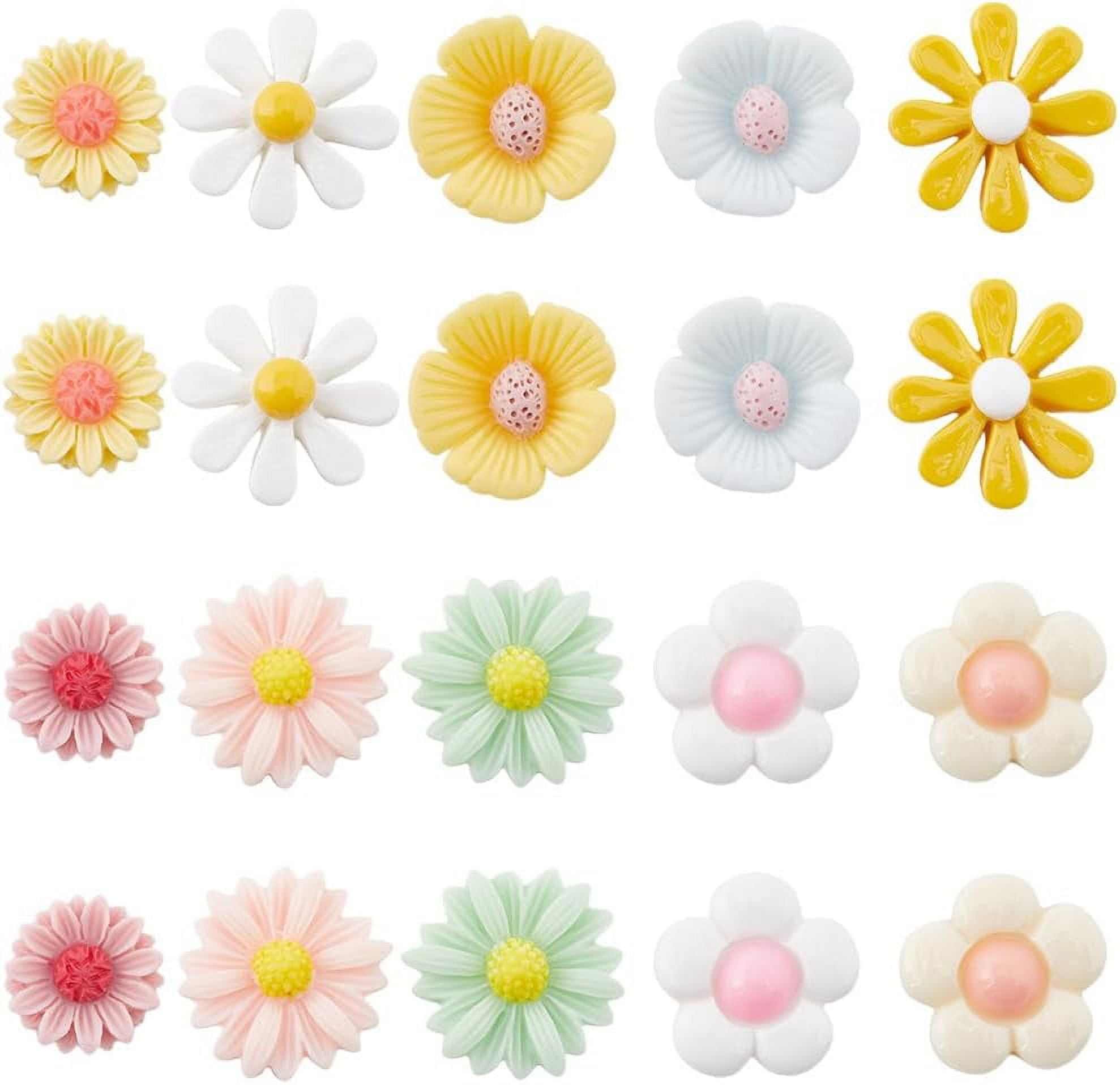 80PCS 10 STYLES Cabochon Flowers Resin Charms 3D Daisy Floral Flatback ...