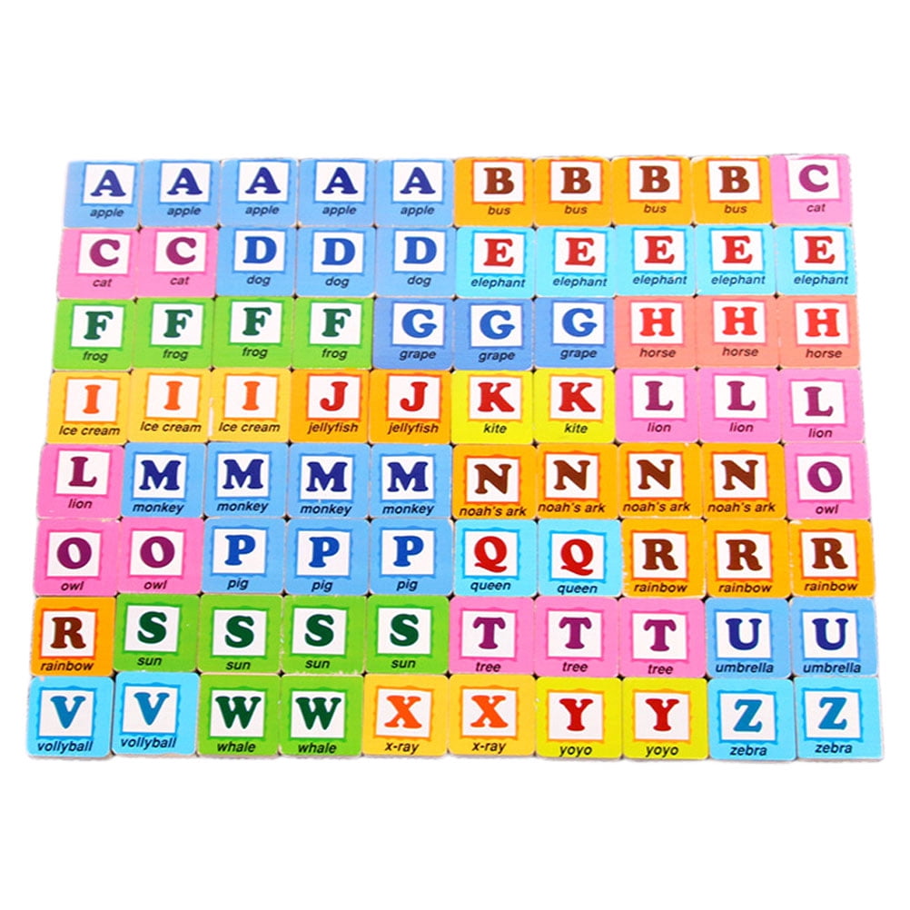 80PCS 26 Letters Cognitive Wood Pieces Learning Toy Letters Blocks ...