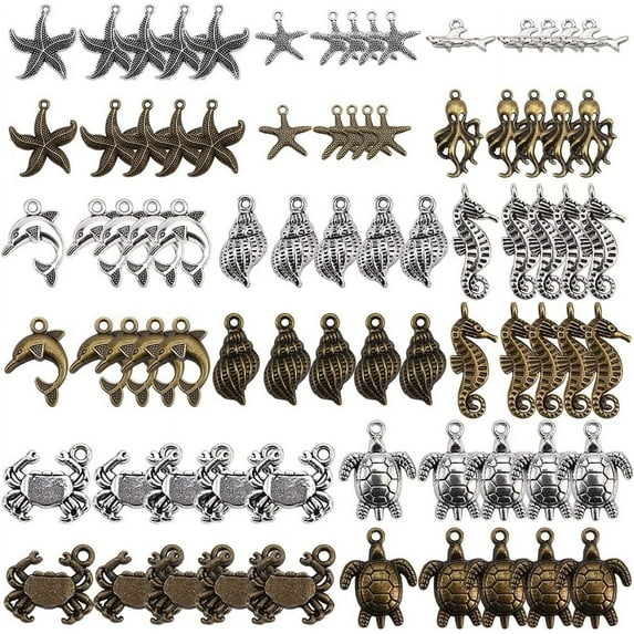 80PCS 8 Style Marine Life Charms Mixed Starfish Sea Turtle Conch ...