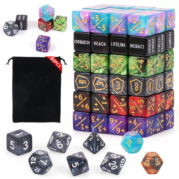 80PCS Counter Dice Set with Ability Keyword Number Add and Subtract ...