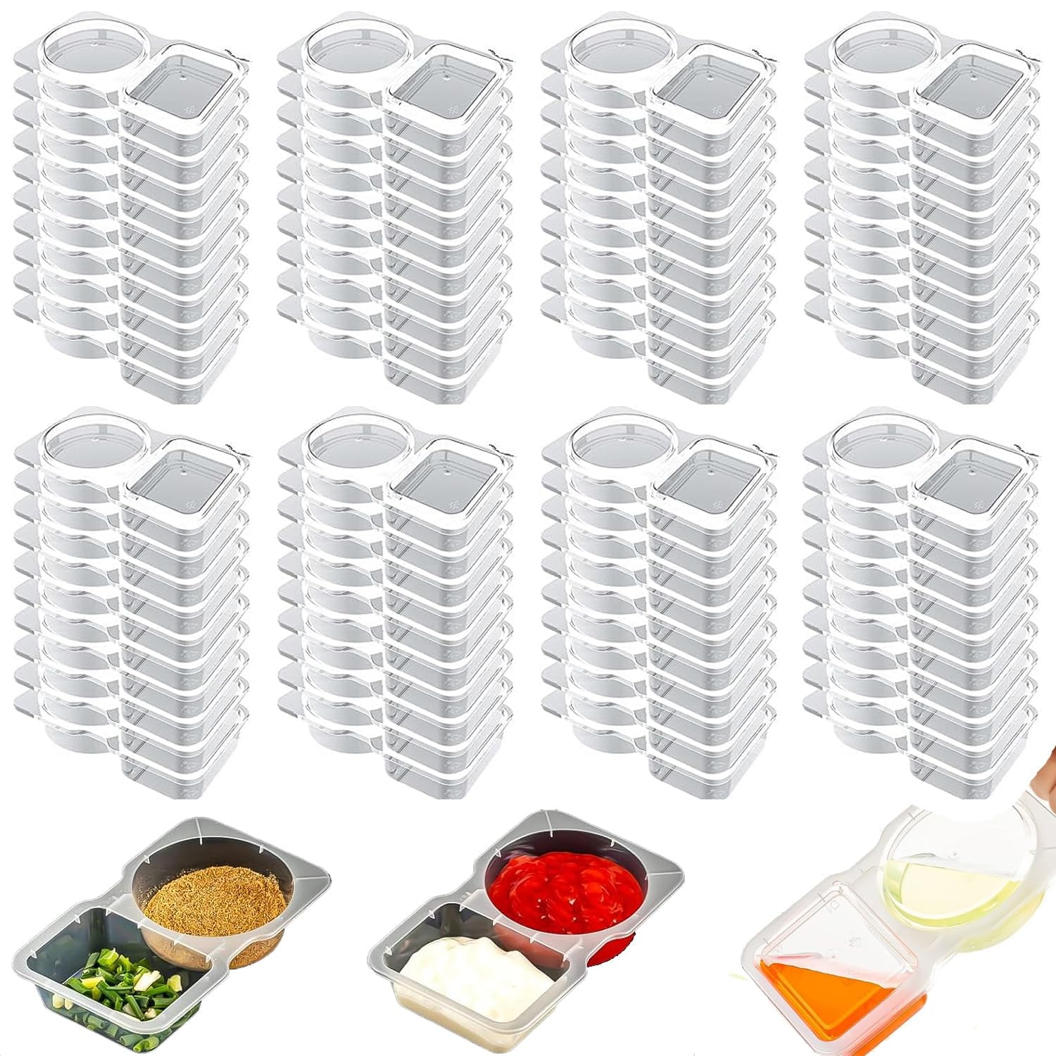 80PCS Double Compartment Condiment Containers with Lids – Reusable ...