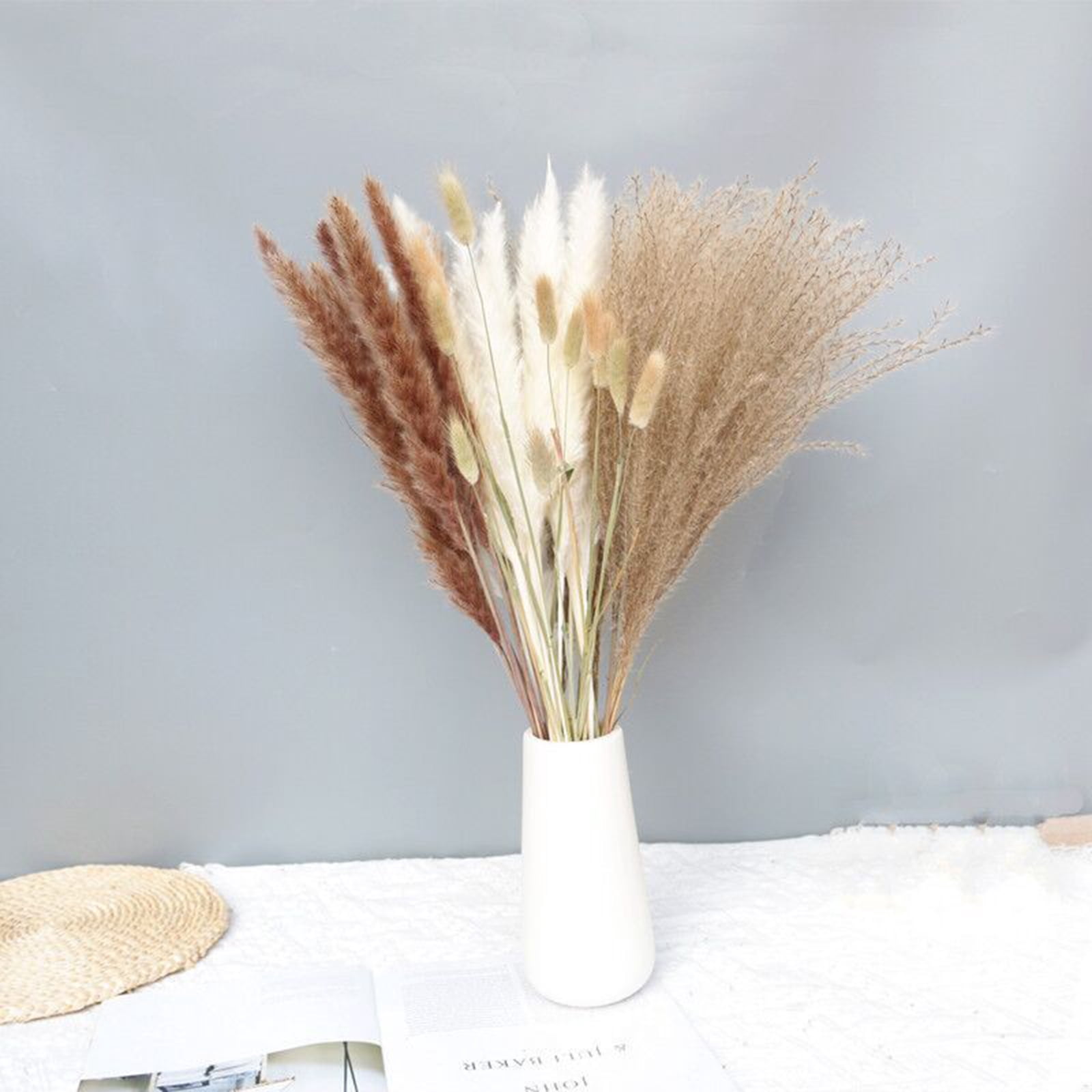 80PCS Dried Pampas Grass Bouquet, Natural Brown White Fluffy Pampas ...