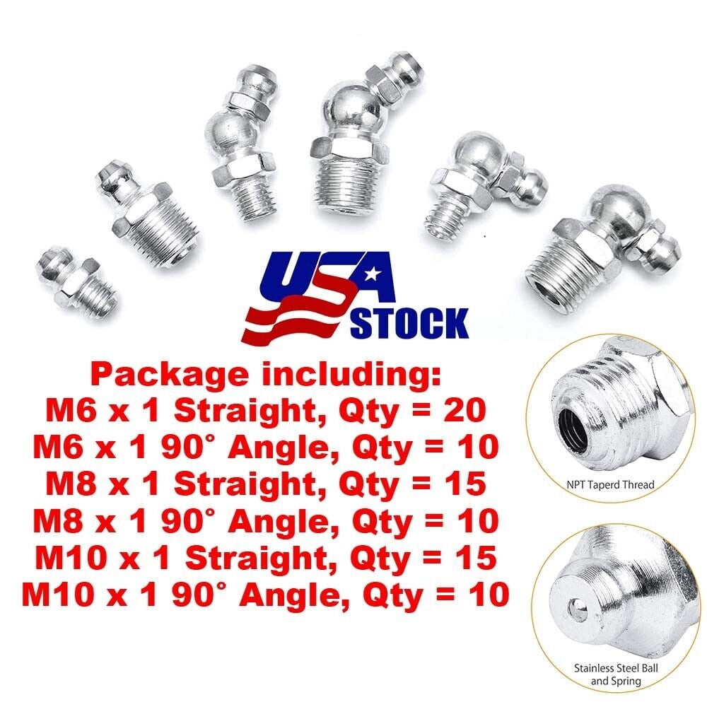 80PCS M6/M8/M10 national standard nickel plated grease nipple - Walmart.com