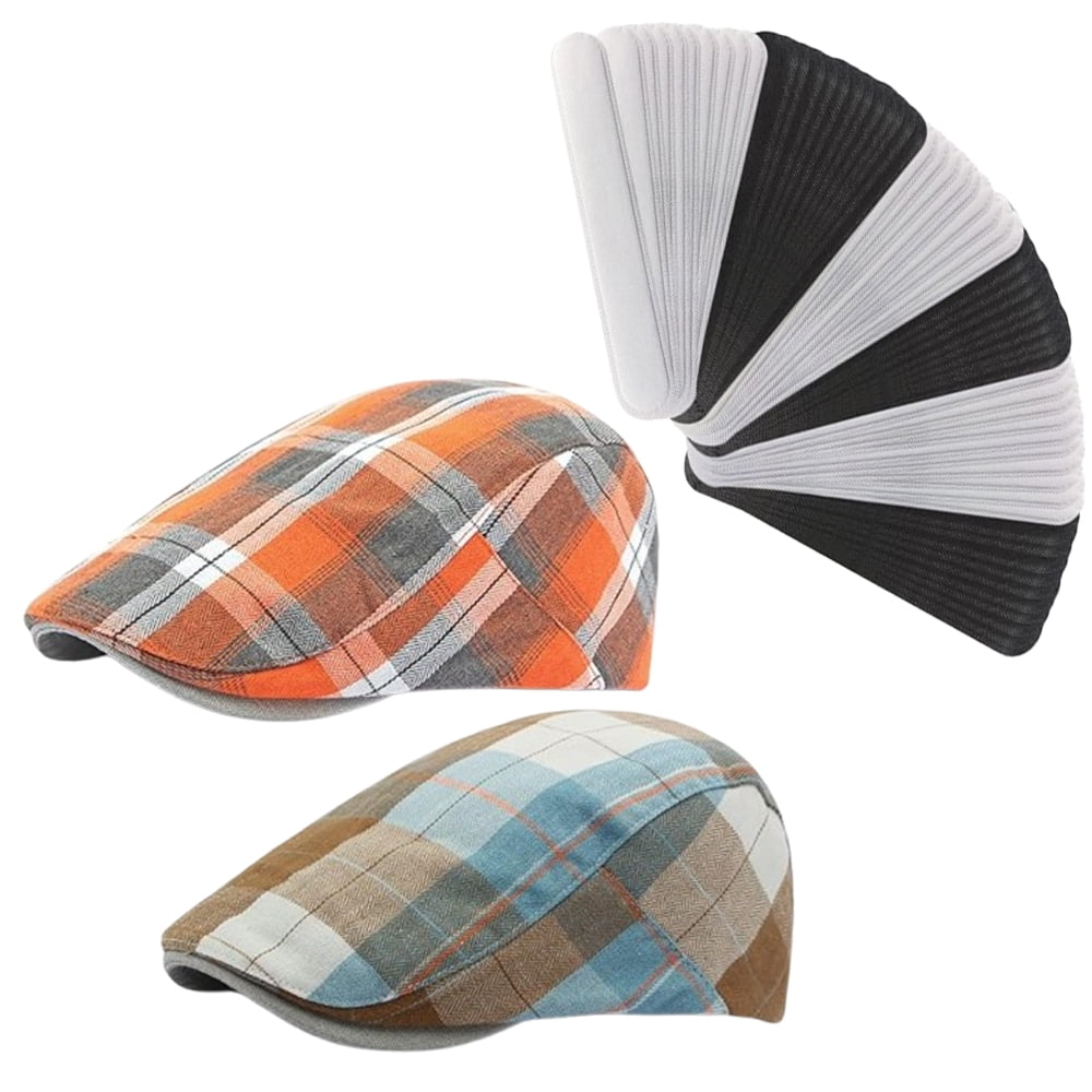 80PCs Sweat Liners Included | 2 Pack Adjustable Plaid Gatsby Hat for ...