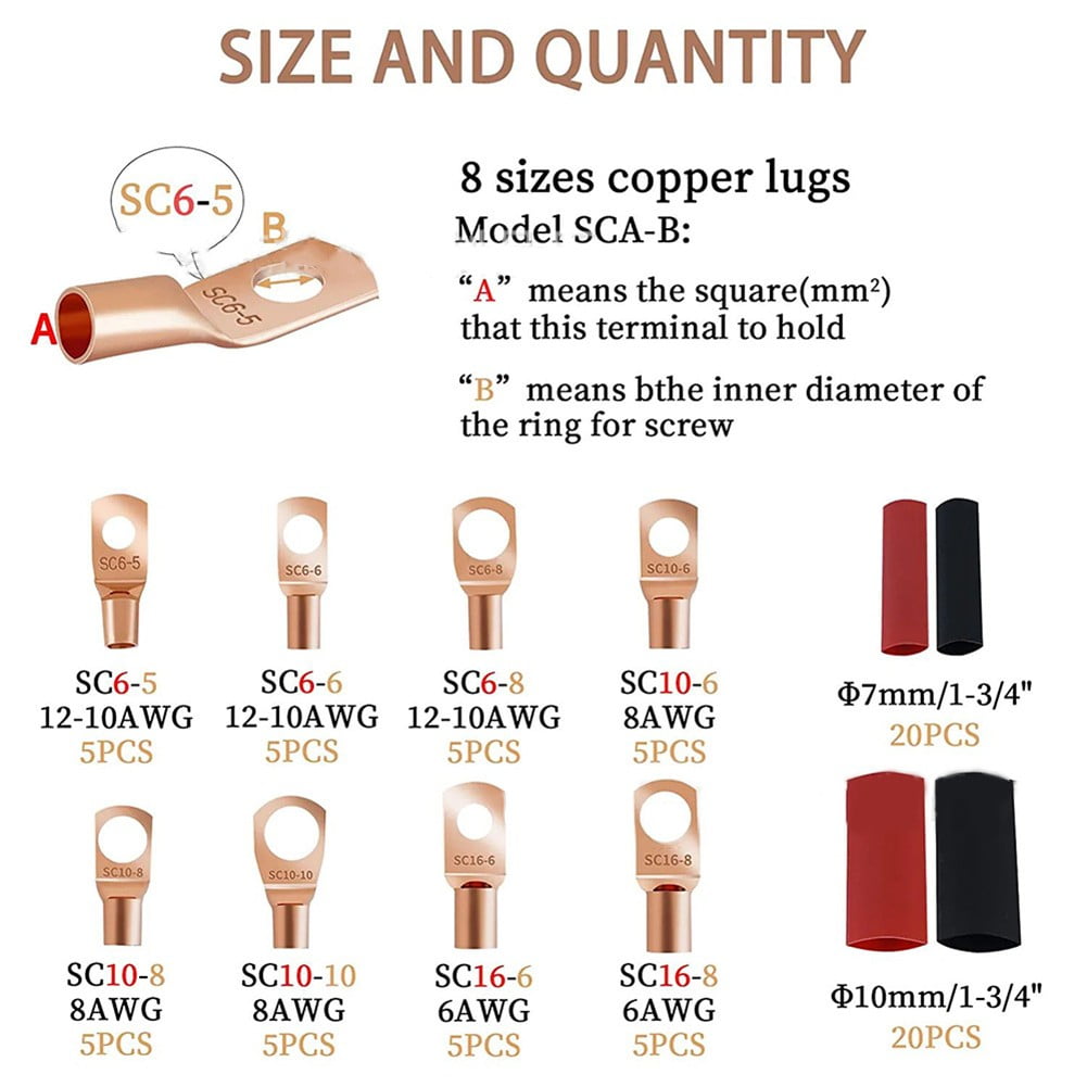 80Pc Boxed Copper Terminal Block Sc6-Sc16 Copper Terminal Set Heat ...