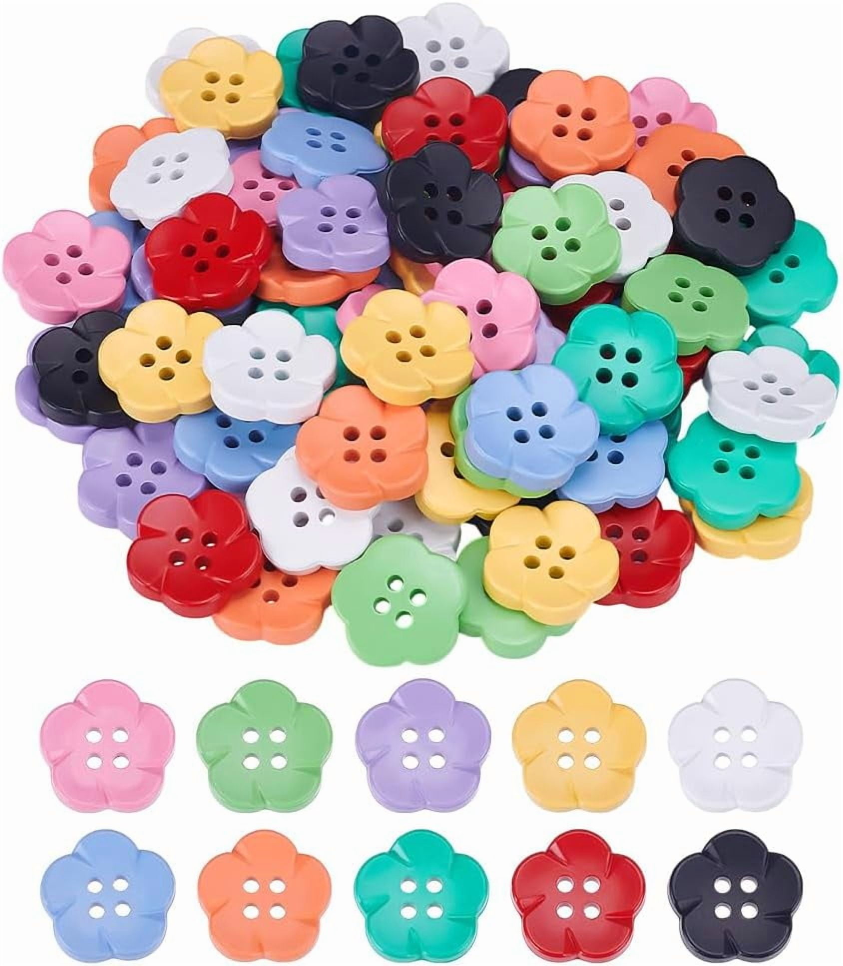 80Pcs 10 Colors 4-Hole Resin Buttons For Women Flower Mixed Color 17x17 ...