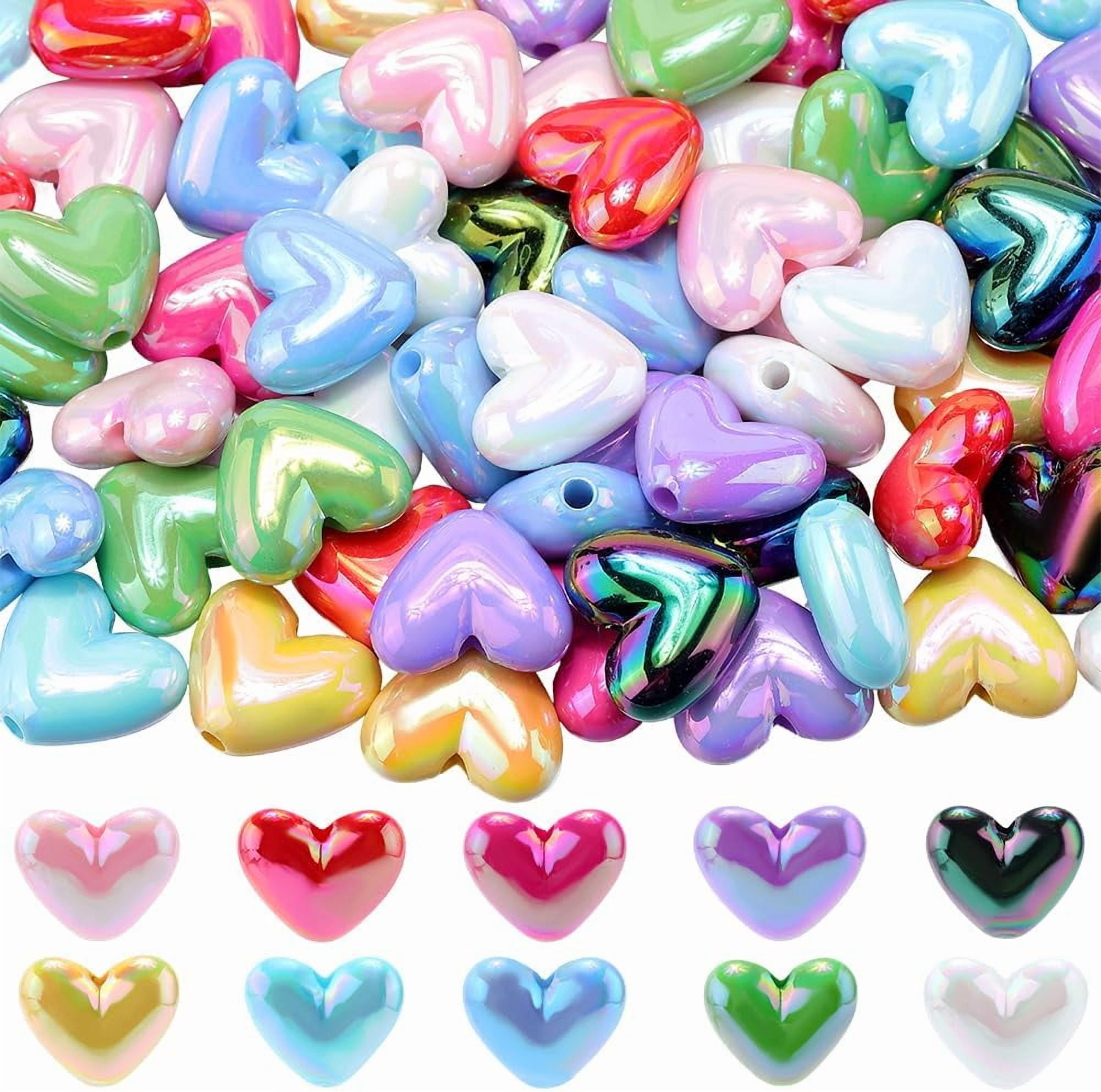 80Pcs 10 Colors Heart Pen Beads Bulk Acrylic Focal Beads Bubblegum ...