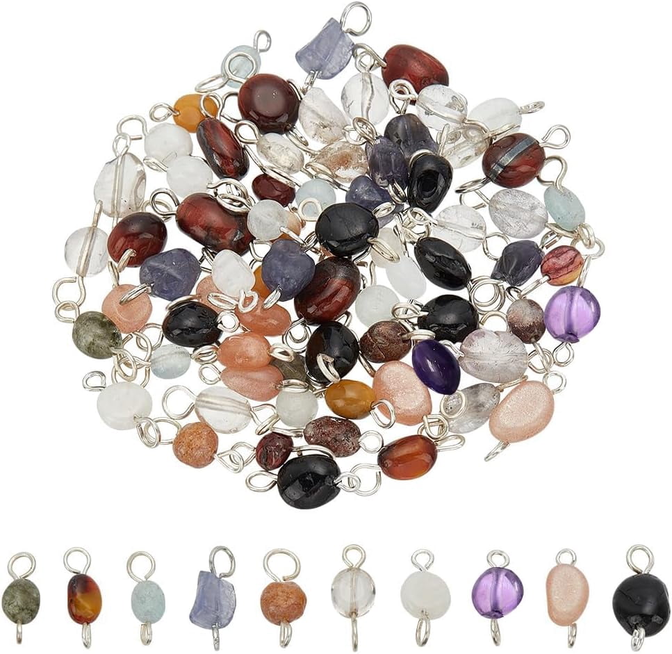 80Pcs 10 Colors Natural Gemstone Connector Charms Link with Double ...
