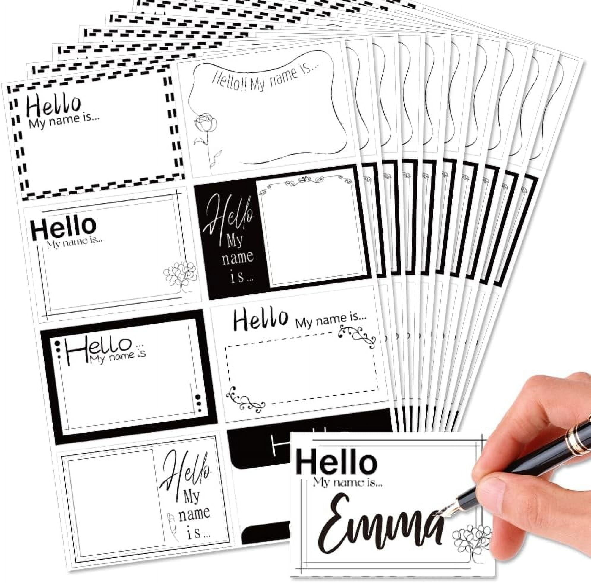 80Pcs/10 Sheets Black and White Name Tags Stickers 3.3x2.4 Inch Text ...