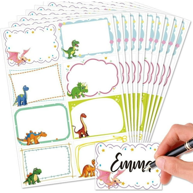 80Pcs/10 Sheets Dinosaur Name Tags Stickers 3.3x2.4 Inch Self Adhesive ...