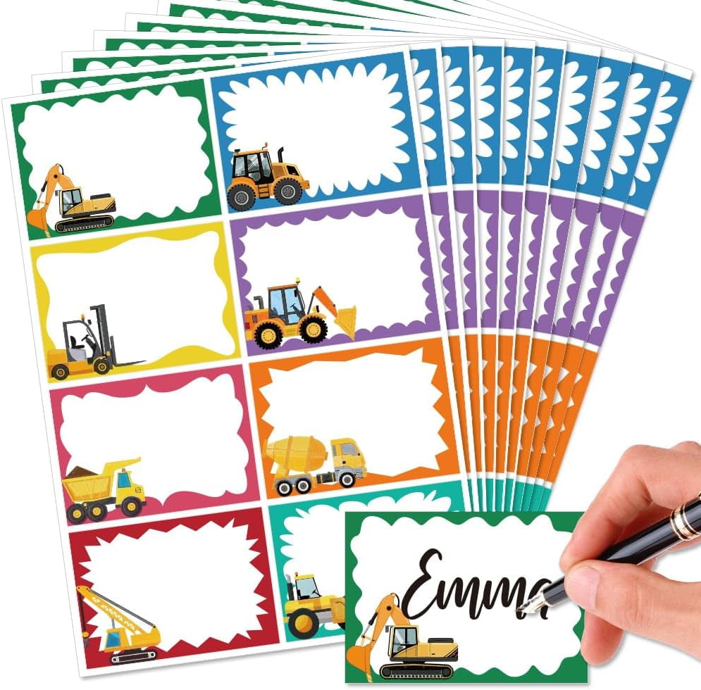 80Pcs/10 Sheets Engineering Vehicle Name Tags Stickers 3.3x2.4 Inch ...