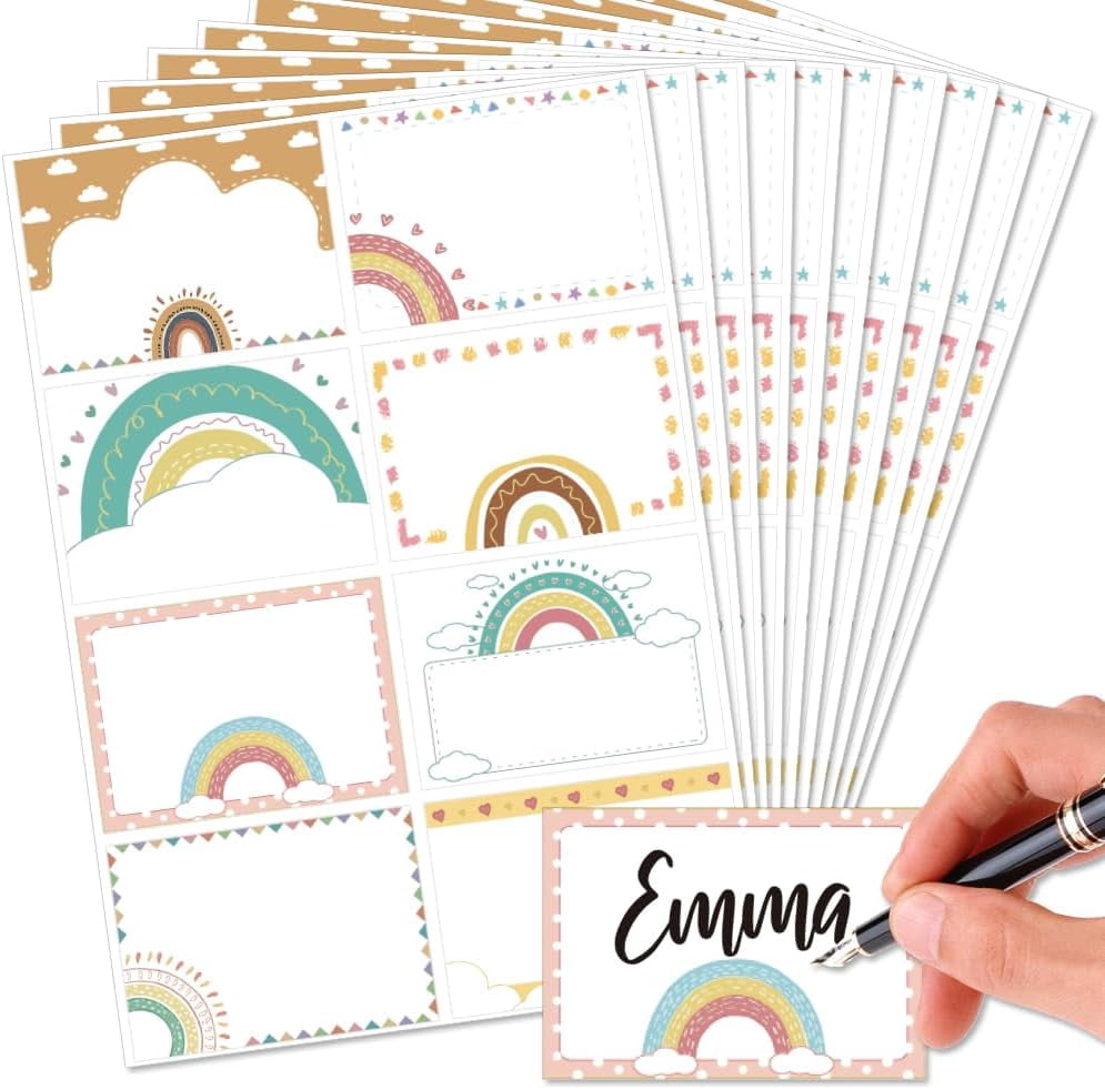 80Pcs/10 Sheets Rainbow and Clouds Name Tags Sticker 3.3x2.4 Inch ...