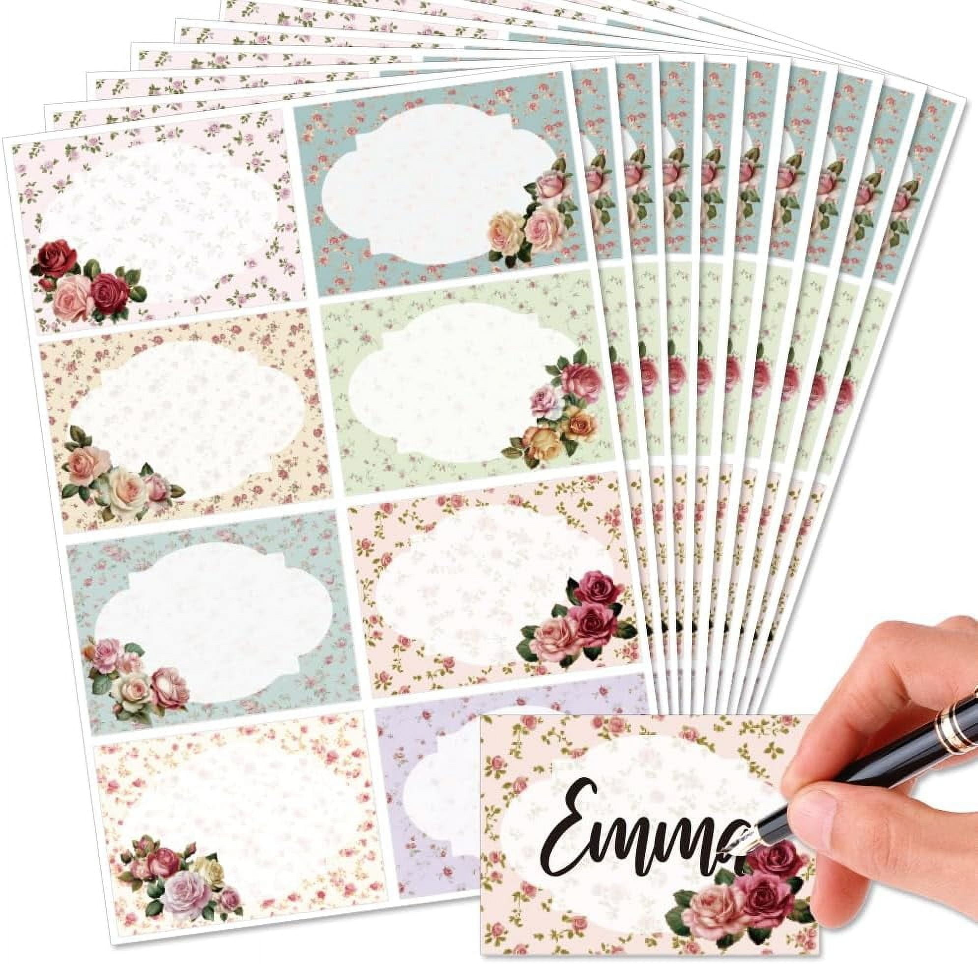 80Pcs/10 Sheets Vintage Floral Name Tags Stickers 3.3x2.4 Inch Self ...