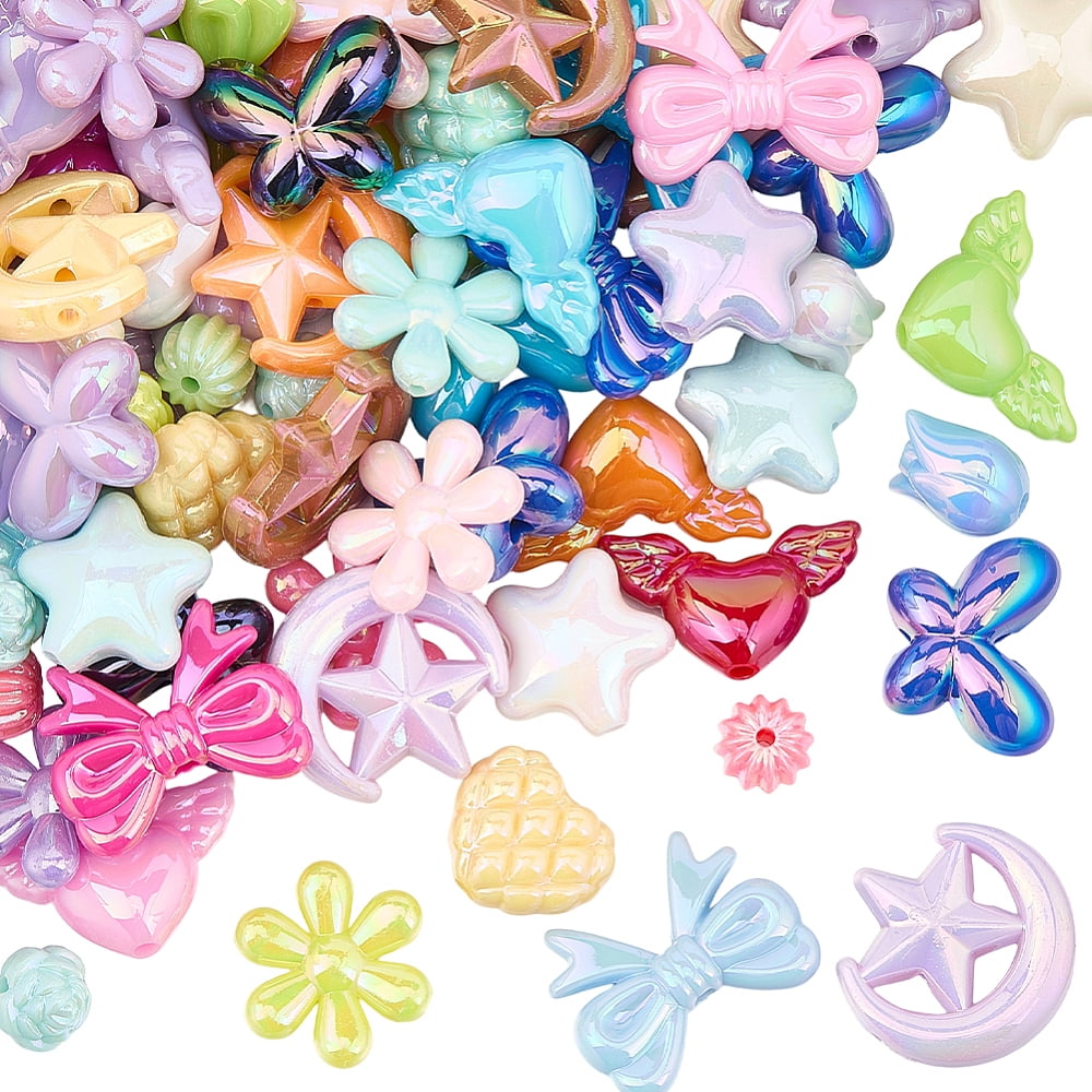 80Pcs 10 Styles Acrylic Beads AB Color Plated Mixed Color Mixed Shapes ...