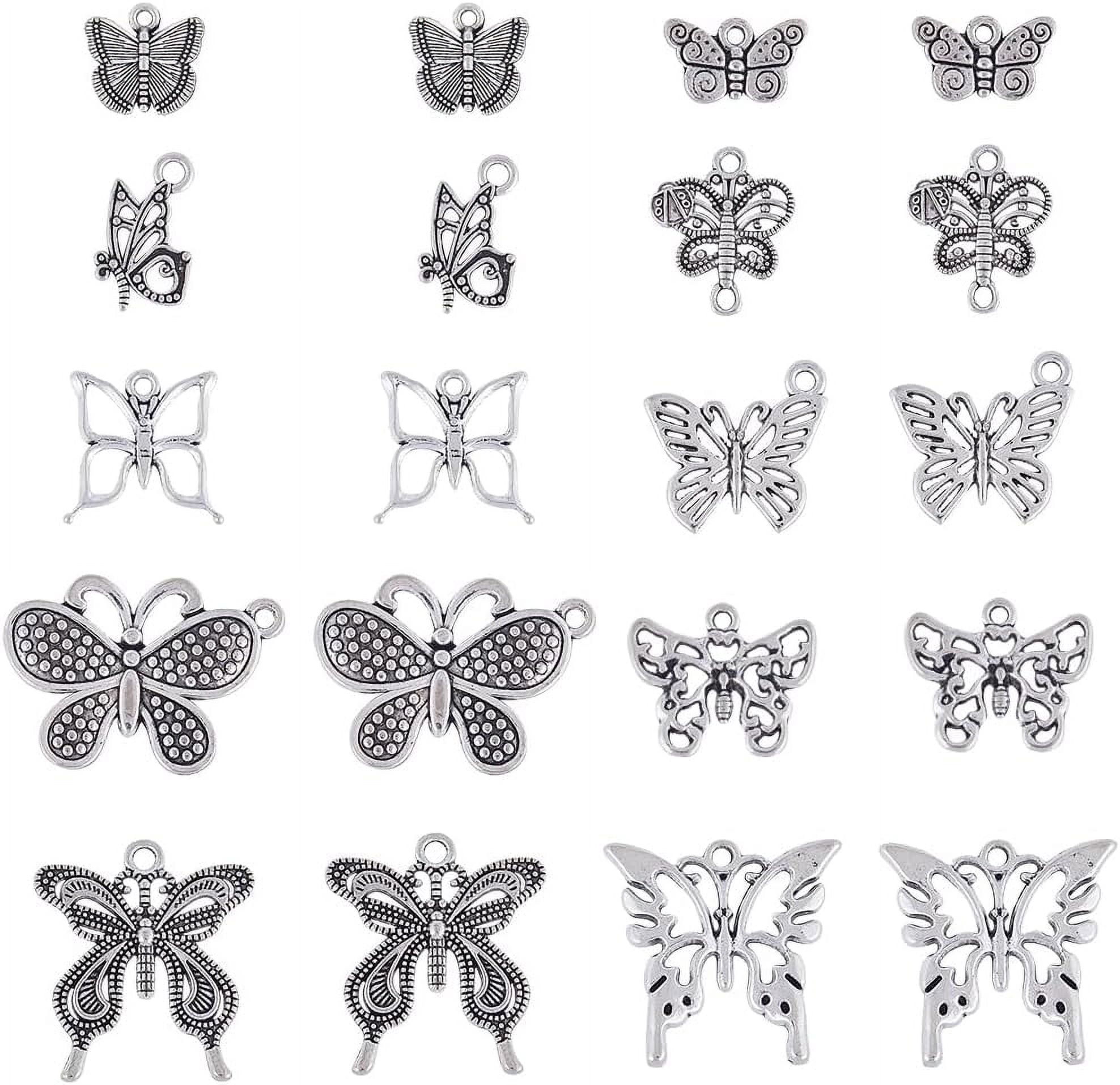 80Pcs 10 Styles Silver Butterfly Charms Bulk Mini Butterflies Charm ...