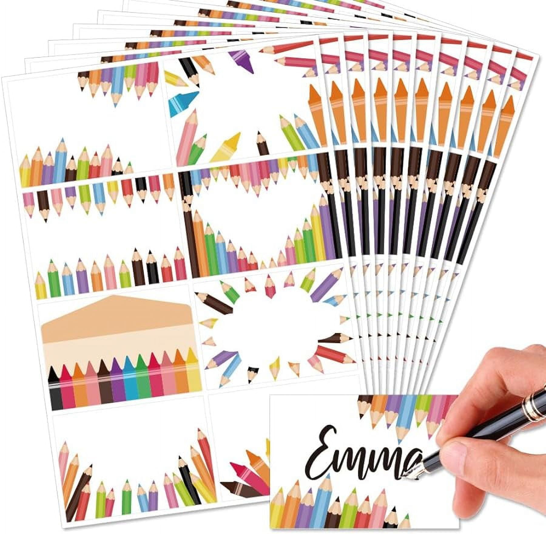 80Pcs/10Sheets Color Pencil Name Tags Stickers 3.3x2.4 Inch Self ...