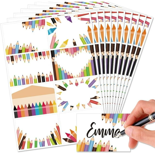 80Pcs/10Sheets Color Pencil Name Tags Stickers 3.3x2.4 Inch Self ...