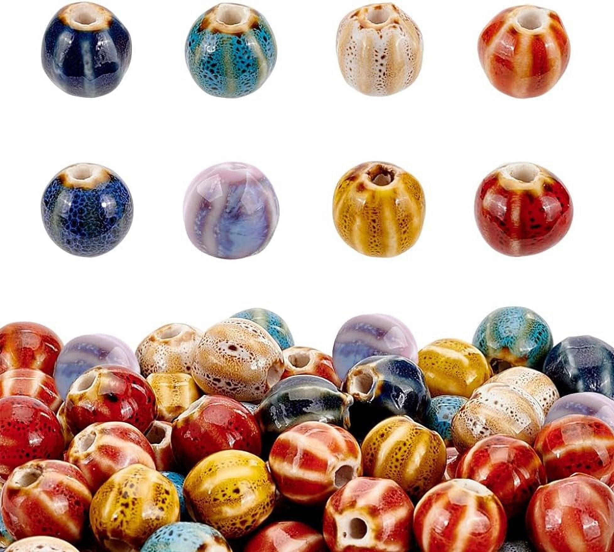 80Pcs 11mm Diameter Ceramic Round Beads 8 Colors Fancy Antique Glazed ...