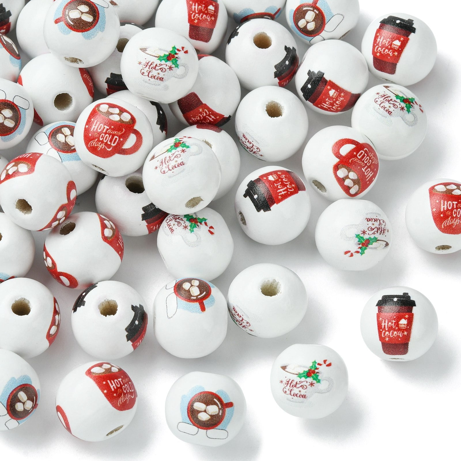 80Pcs 16mm Cafe Theme Wooden Beads Cute Coffee Drinks Food Beads for ...