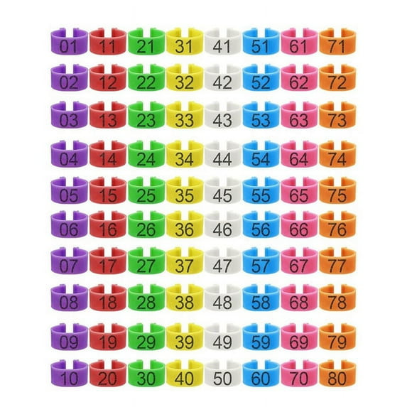 80Pcs 16mm Chicken Leg Bands with 8 Colors,Colorful 01-80 Numbered ...